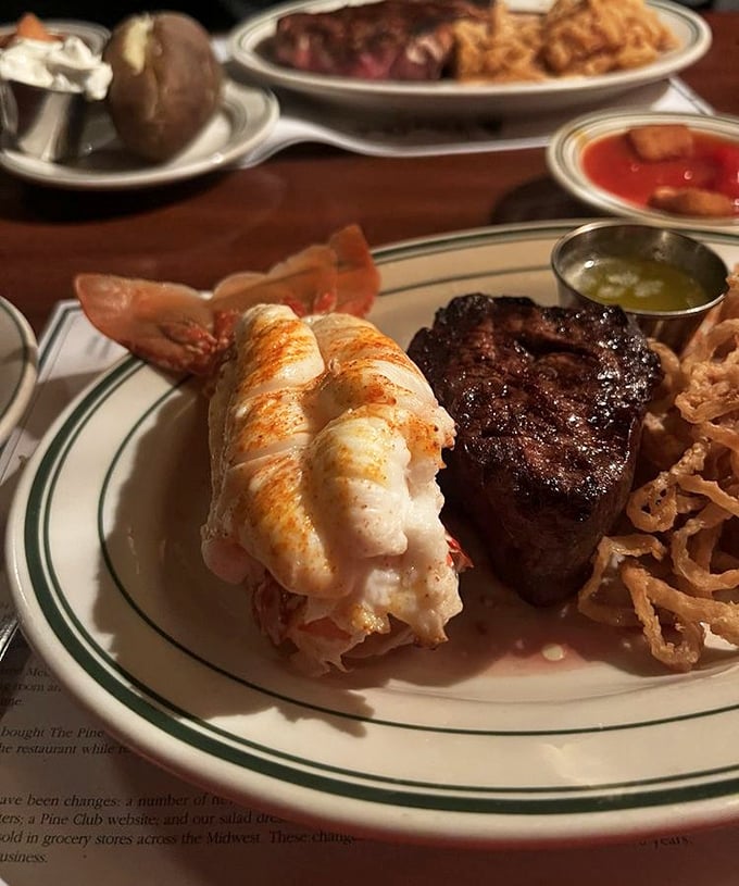 Surf meets turf in perfect harmony. That lobster tail isn't playing second fiddle to anyone, not even a perfectly cooked steak.