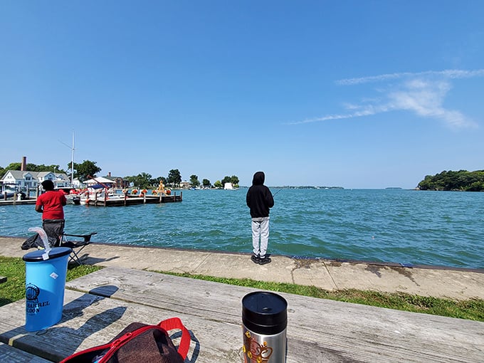 Fishing at the park's edge – where patience isn't just a virtue, it's the price of admission to the most peaceful waiting game in Ohio.