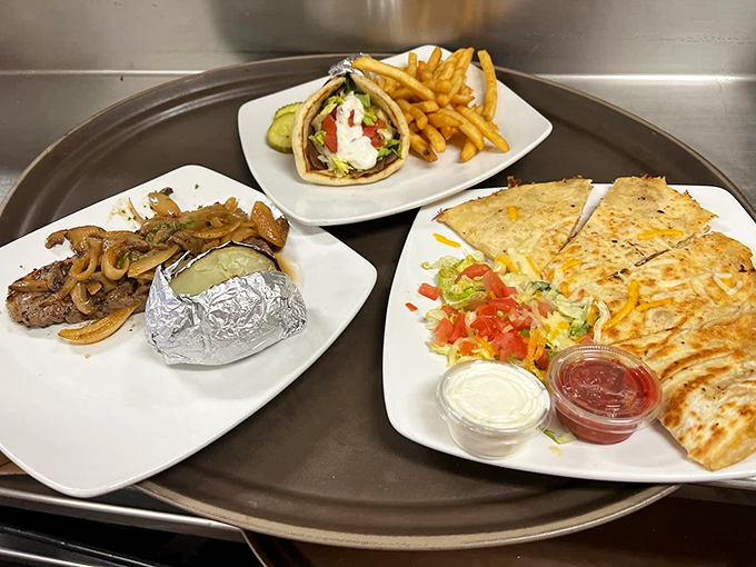 When lunch calls, the diner answers with a spread that would make any food photographer weep with joy. Quesadillas, wraps, and fries—oh my!