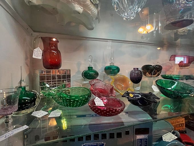A rainbow of vintage glassware that makes modern drinking vessels look positively boring. These weren't mass-produced in some factory—they were crafted with actual human hands!