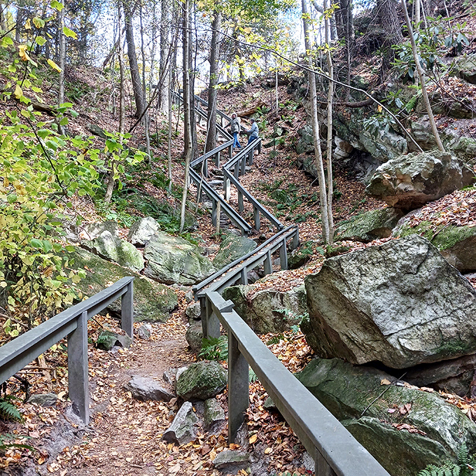 Stairway to heaven, Pennsylvania-style. These handrails have supported more gasping, awestruck hikers than a Hollywood red carpet.
