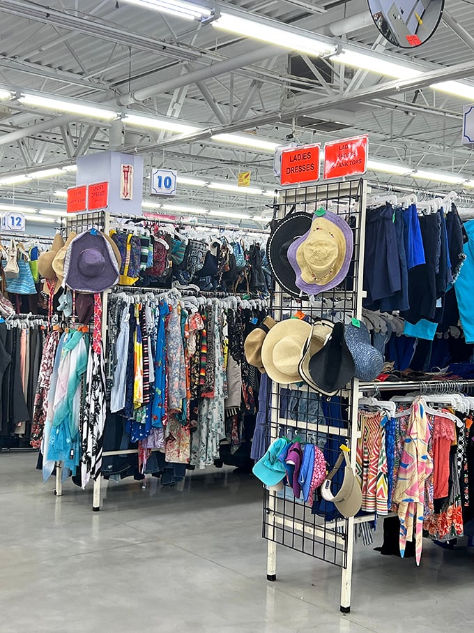 Sun hats and summer dreams line the accessories section. Each one carries stories of vacations past, waiting for new adventures under the Ohio sun.