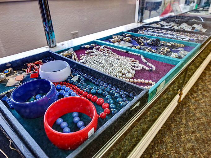 Jewelry displays that sparkle with possibility. Yesterday's accessories waiting for tomorrow's outfit at prices that won't break today's budget.