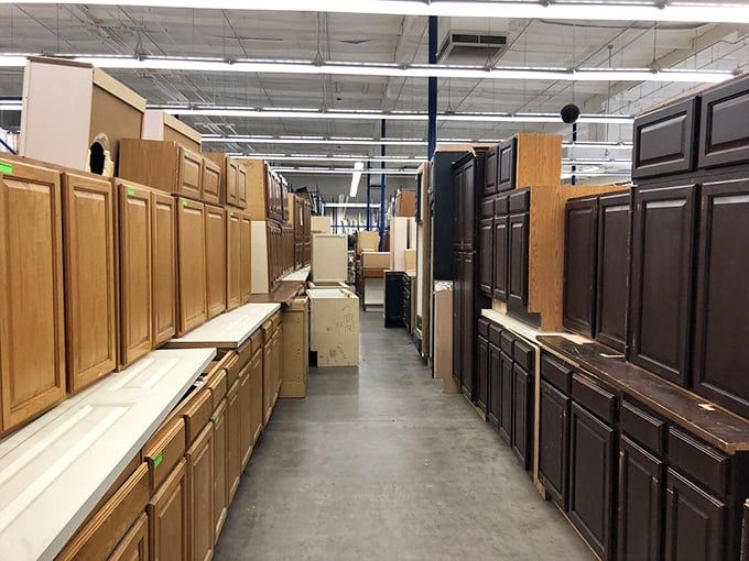 Cabinet kingdom! Walking this aisle feels like browsing an HGTV set where kitchen dreams come true without the nightmare price tags.