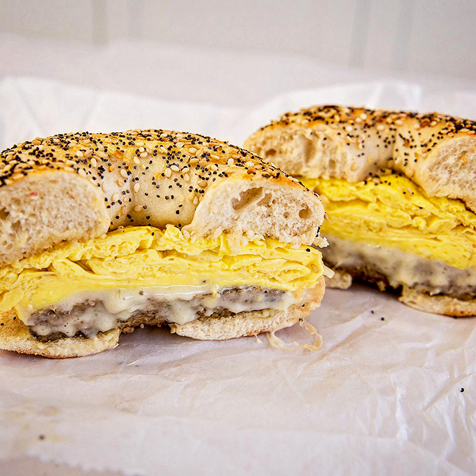 This sandwich doesn't just break fast – it demolishes it. Savory meat nestled in a golden roll, proof that breakfast champions don't always need cereal.