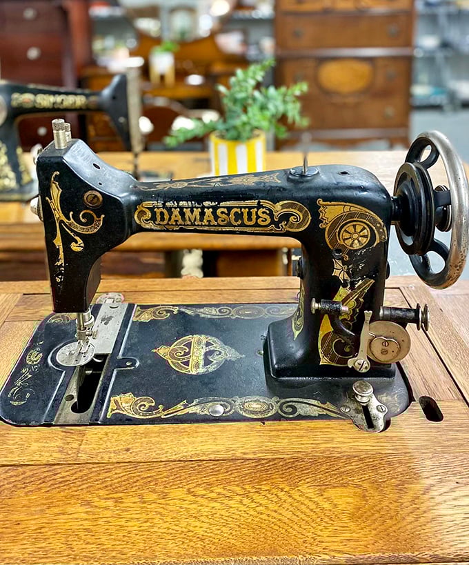 This Damascus sewing machine isn't just vintage—it's mechanical poetry from an age when objects were built with both function and beauty in mind.
