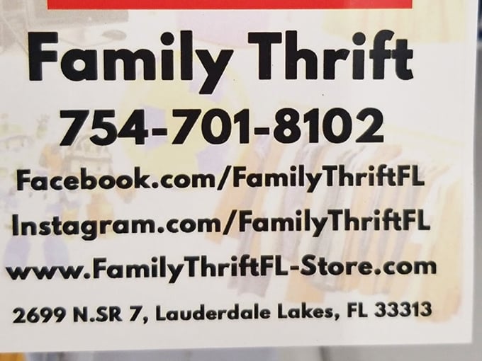 The store's contact information reveals its digital footprint. Even thrift stores need Instagram these days—vintage is always in style.