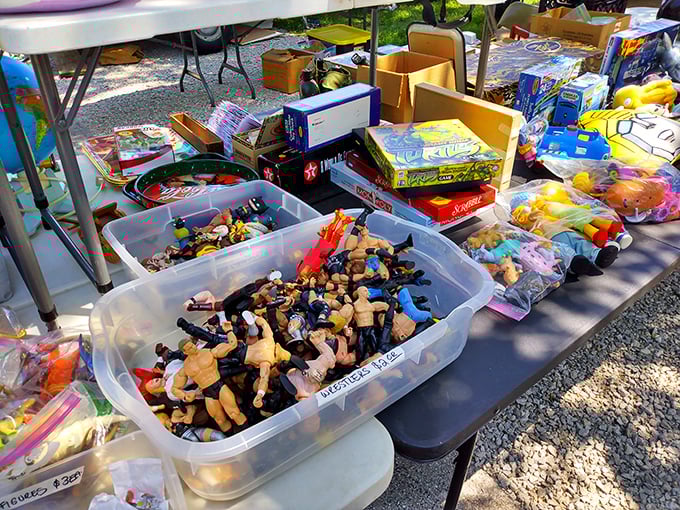 Childhood nostalgia comes alive in bins of beloved toys that once ruled Saturday morning cartoons.