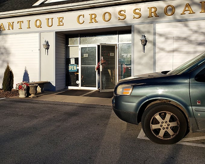 Antique Crossroads—where the name says it all. This unassuming entrance leads to a labyrinth of historical wonders!