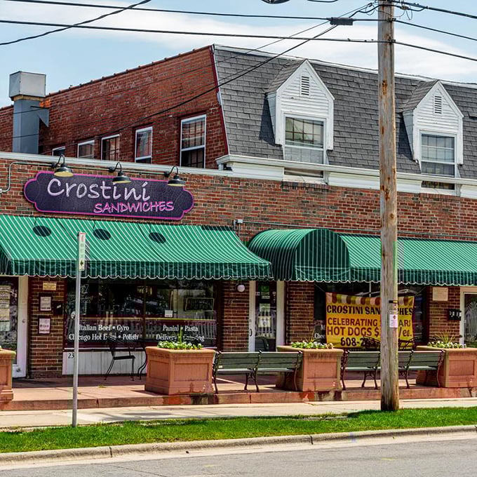 Crostini's charming brick exterior and green awnings promise sandwich bliss. The kind of place where calories don't count and memories do.