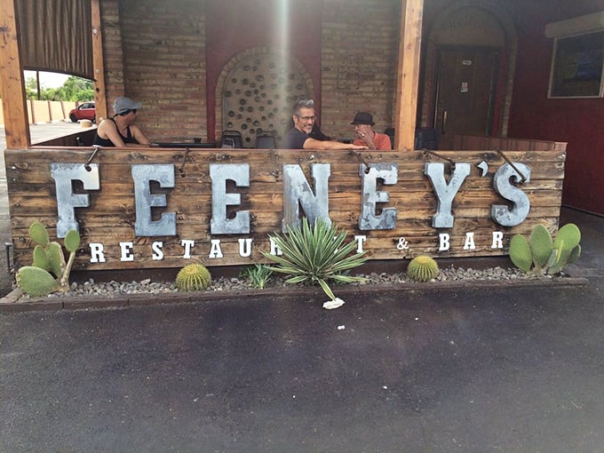 That rugged wooden sign adorned with desert plants says it all – Feeney's understands Arizona's spirit and its appetite for exceptional steaks.
