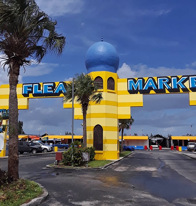 Blue dome dreams! Daytona's eye-catching entrance is like a postcard come to life—the architectural equivalent of saying "bargains live here!"