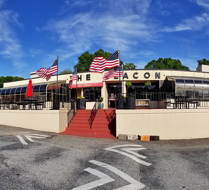 The Beacon Drive-In (Spartanburg): Those American flags aren't just patriotic—they're waving you in for a burger experience that's as American as it gets.