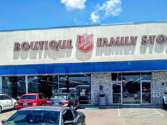 The Salvation Army's "Boutique" sign isn't just clever marketing—it's a promise of curated secondhand treasures.