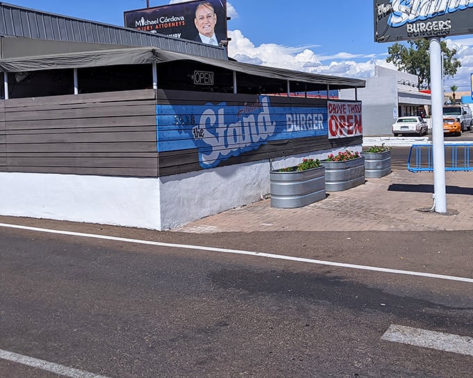 The Stand's minimalist exterior focuses your attention where it matters – on burgers so good they don't need fancy surroundings.