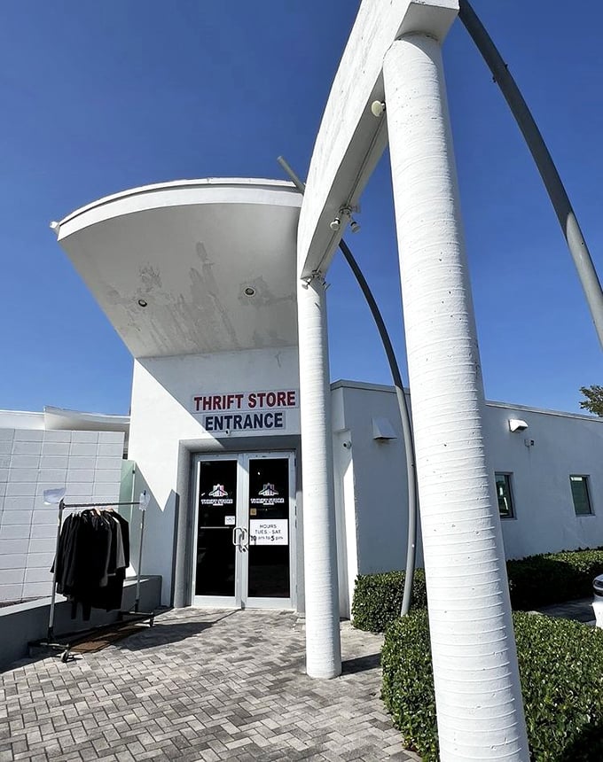The futuristic design and pristine white columns make this the James Bond of thrift stores—stylish and full of surprises.