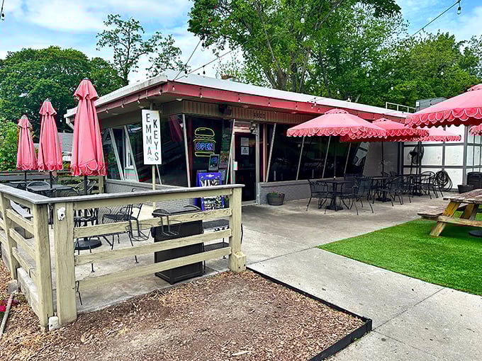 Simple, unassuming, and absolutely essential. Emma Key's outdoor space invites you to linger over burgers and conversation.