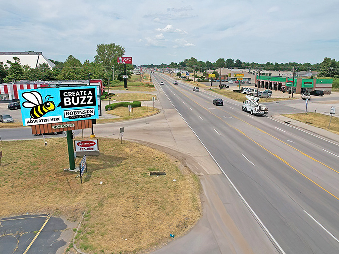 The bird’s-eye view of Kennett’s modest streets reflects the simple, budget-friendly lifestyle that makes this Bootheel town a dream for bargain hunters.