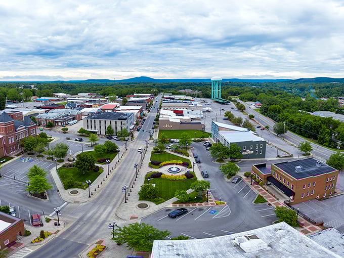 An aerial view of McMinnville showcases its well-planned downtown, where community events bring residents together throughout the year.