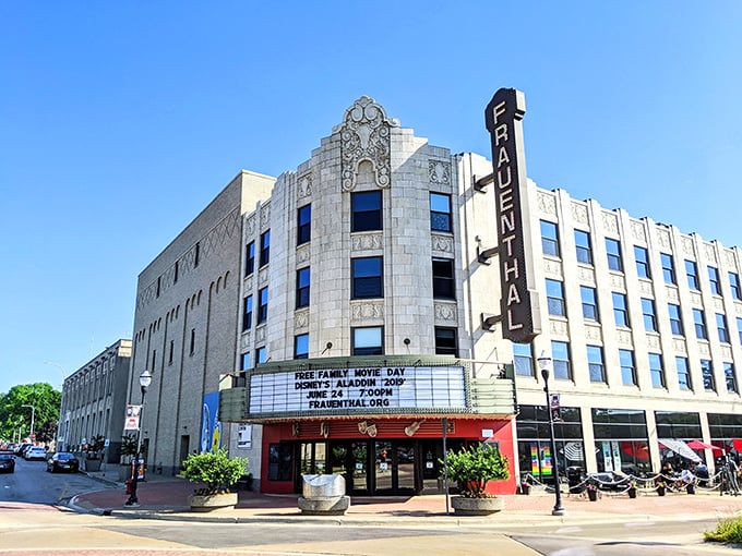 The Frauenthal Theater's classic marquee lights up Muskegon nights with entertainment that won't empty retirement wallets.