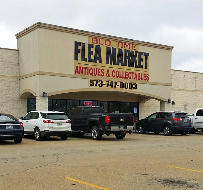 Vintage finds await behind these glass doors. This unassuming storefront is like a time machine disguised as a strip mall tenant.