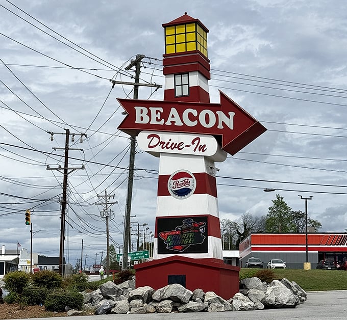 The Beacon Drive-In (Spartanburg): That lighthouse sign isn't just for show—it's guiding hungry travelers to burger salvation, one "a-plenty" at a time.
