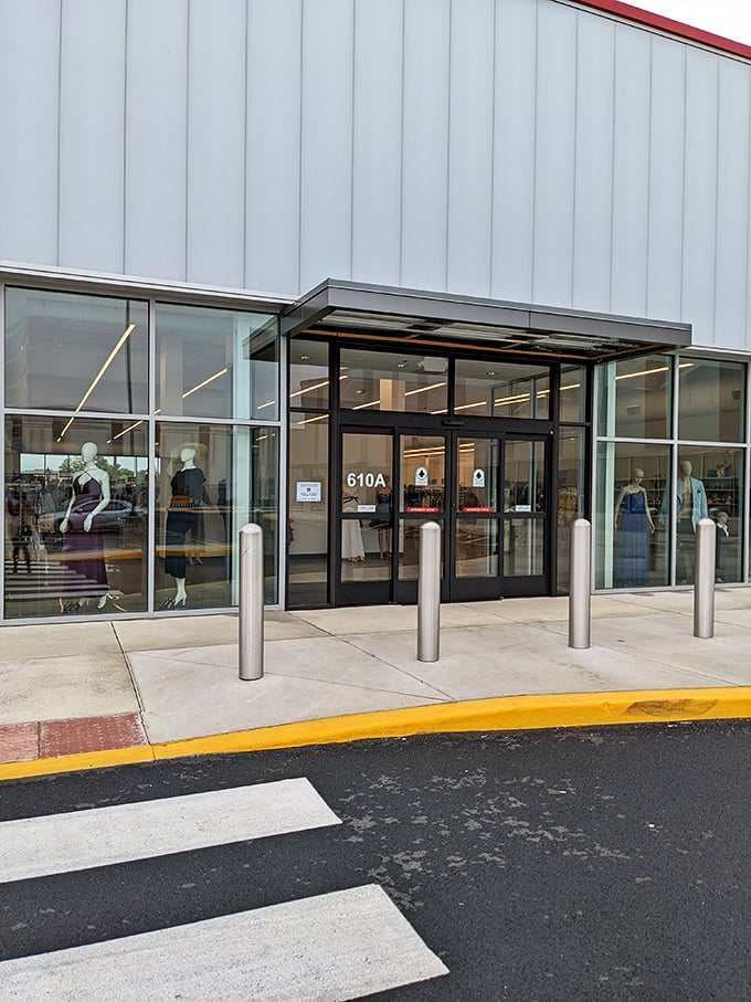 The sleek entrance to Wilmington's Salvation Army – where thrift shopping gets a contemporary makeover.