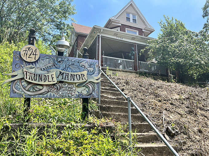 Follow these snowy steps to Trundle Manor, where the weird and wonderful await. That innocent-looking house harbors delightful horrors!