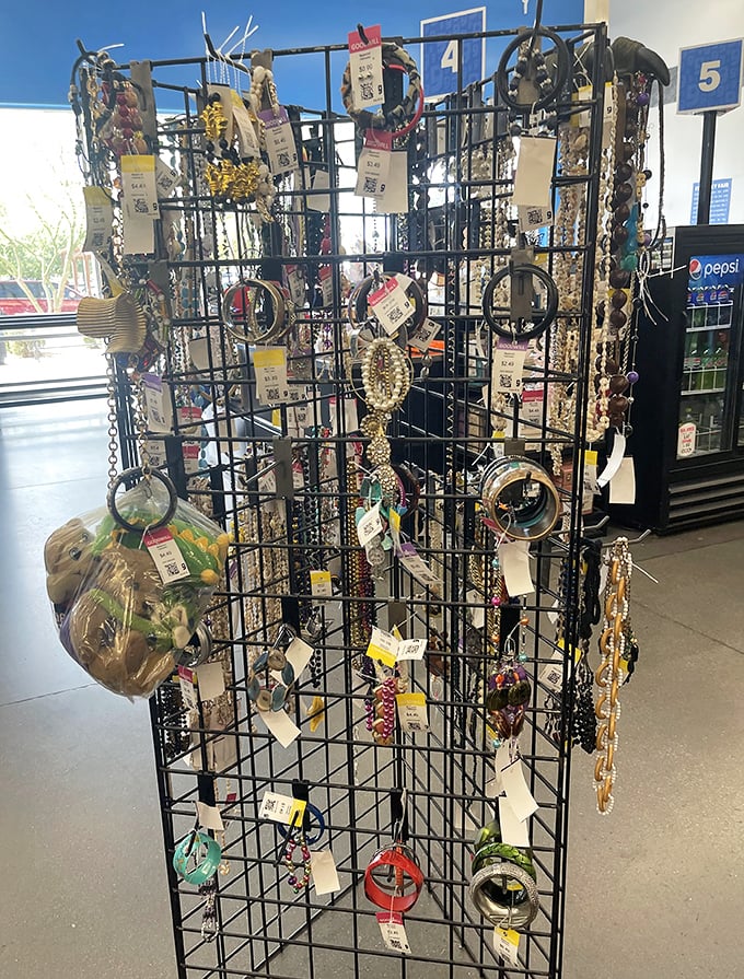 Jewelry hunters, take note! This grid of glitter might hold your next conversation piece or the vintage accessory that completes your collection.
