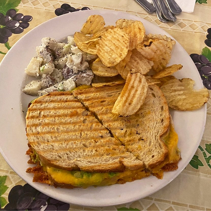 This grilled cheese isn't just comfort food, it's therapy on a plate – with potato salad that didn't come from any plastic container.