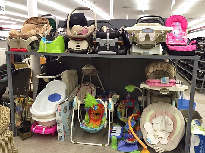 The baby gear bonanza—where new parents discover that infants may be expensive, but their equipment doesn't have to be.