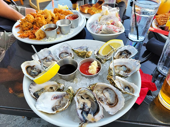 Fresh oysters on ice—nature's perfect appetizer. These briny jewels of the sea need nothing more than a squeeze of lemon and good company.