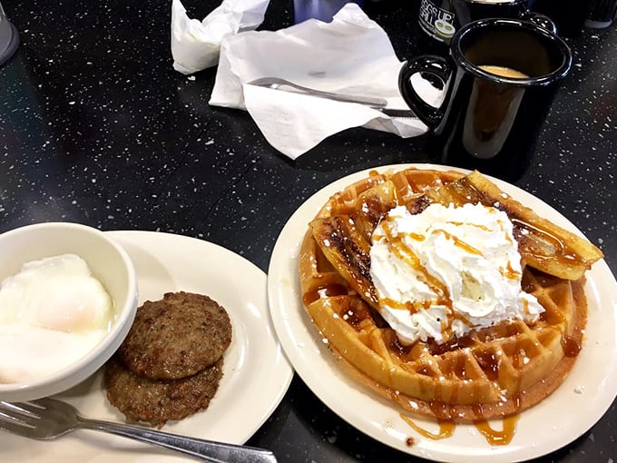 This waffle crowned with whipped cream and caramel could turn even the grumpiest morning person into a breakfast enthusiast. Coffee optional but recommended.