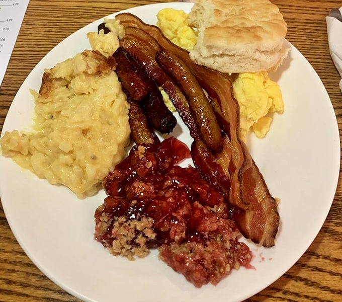 Breakfast of champions! This plate isn't just food—it's a morning symphony of savory and sweet that puts hotel buffets to shame.