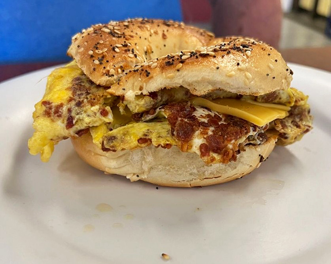 The breakfast sandwich that could broker world peace – layers of egg and cheese in perfect harmony.