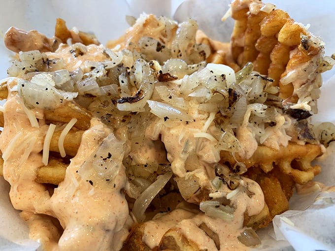 Waffle fries elevated with grilled onions and special sauce. The potato's highest calling is no longer up for debate.