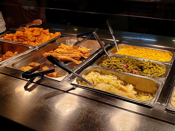 The buffet line showcases an abundance that would make your grandmother nod with approval.