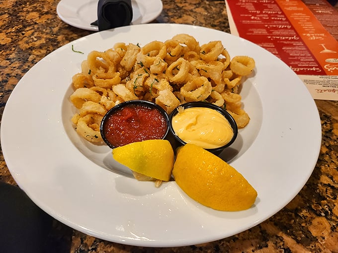Golden calamari rings that prove the ocean's bounty tastes even better when prepared with Italian passion and precision.