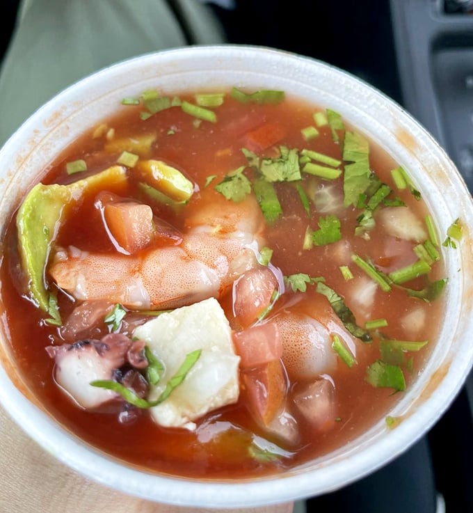 The Campechana is seafood's greatest hits album—shrimp, octopus, and fish swimming in a zesty tomato broth that sings with citrus notes.