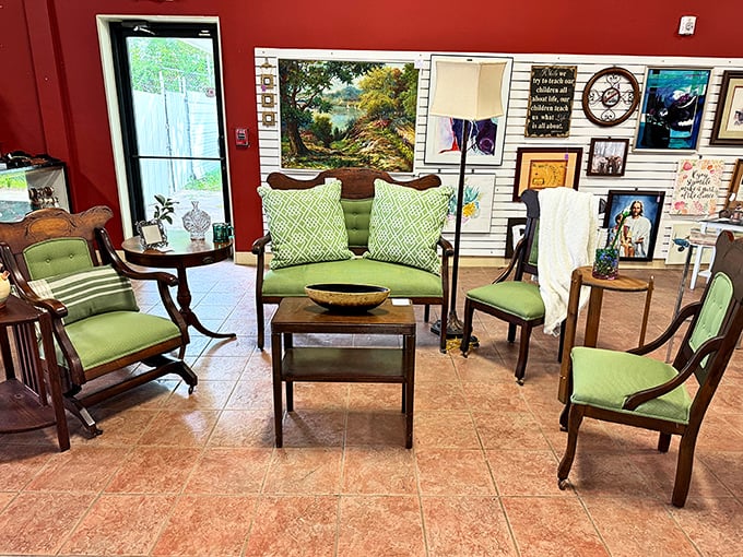 This isn't just furniture—it's a conversation waiting to happen. Those green chairs have stories to tell if you're willing to listen.