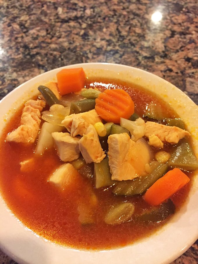 Chicken soup that could heal anything from a cold to a broken heart. Those chunks of tender chicken swimming in broth are sending an SOS – Save Our Stomachs!