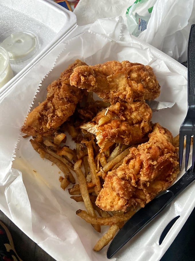 Chicken tenders that actually taste like chicken—imagine that! Crispy, juicy, and clearly made by human hands rather than a factory machine.