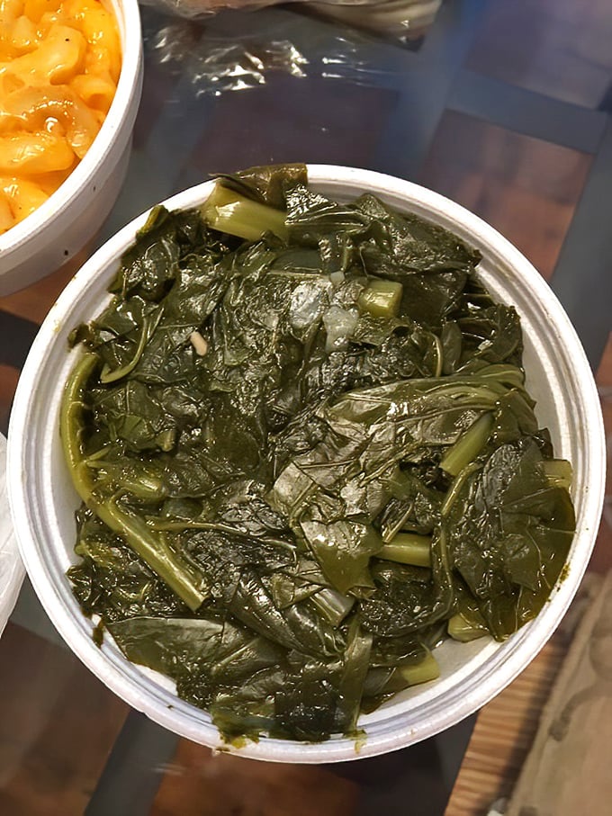 Collard greens cooked with respect and tradition. The perfect tangy counterpoint to all that smoky meat—your doctor would approve of this choice.