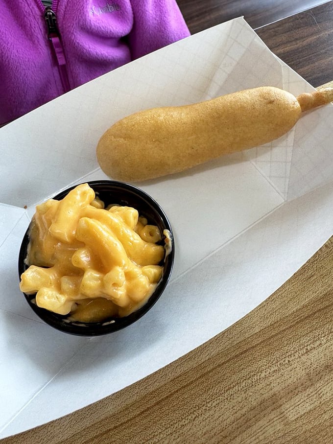 The humble corn dog gets the royal treatment alongside mac and cheese that's actually worthy of being called cheese, not that powdered stuff from your childhood.