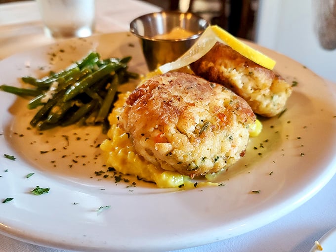 These crab cakes contain so little filler they could qualify for witness protection – it's almost all sweet, delicate crabmeat in a golden crust.