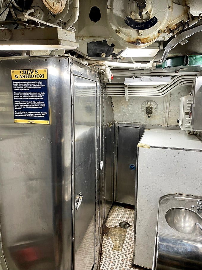 The crew's washroom – where "efficiency" meant forgetting everything you knew about bathroom privacy and personal space.