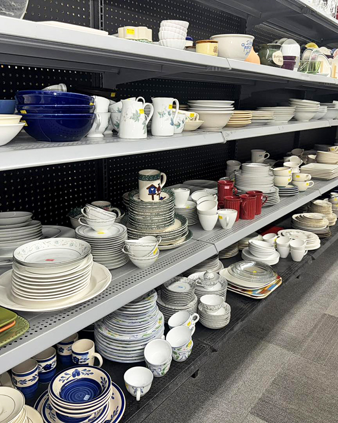 Dish patterns that span decades sit patiently waiting to complete someone's set or start a mismatched collection that screams "intentionally eclectic."