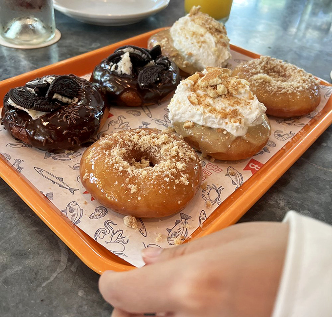 Donut brunch in the downstairs "Den" transforms breakfast into an event. These aren't your average morning carbs—they're little rings of joy.