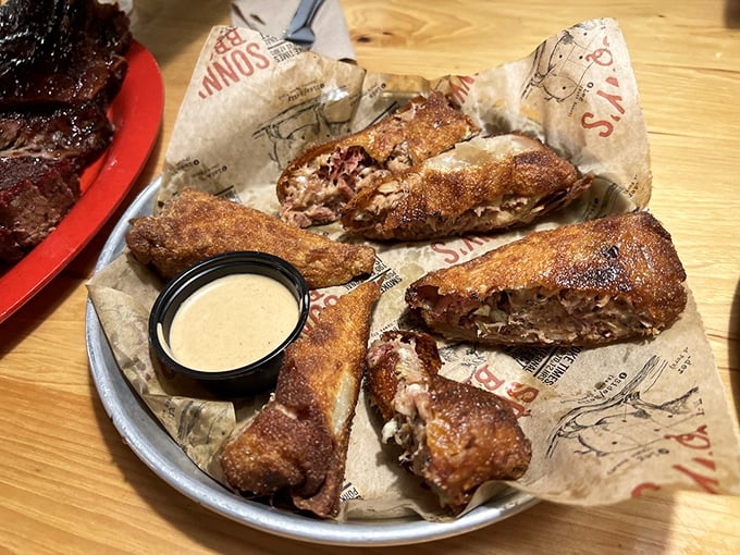 These aren't your average egg rolls—they're barbecue's answer to "What if we wrapped our greatest hits in a crispy shell?" Pure genius.