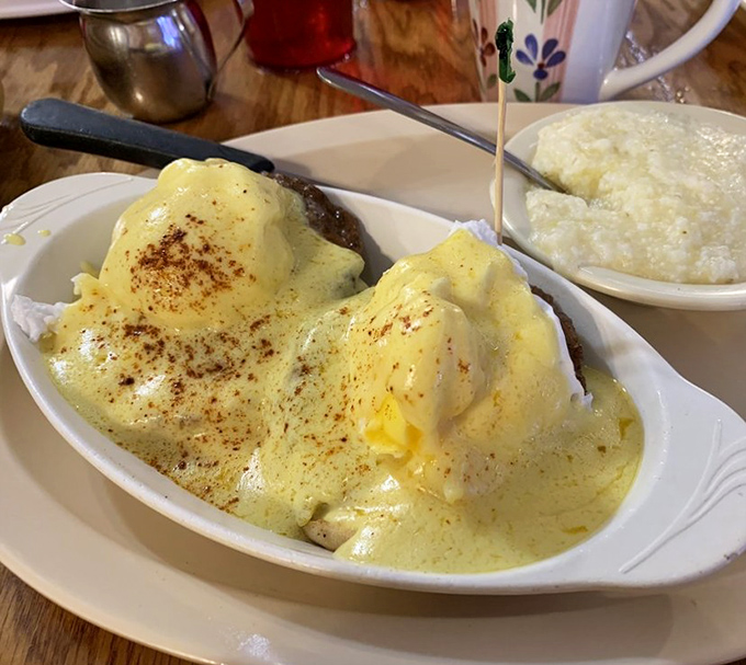 Eggs Benedict isn't just breakfast—it's performance art. This hollandaise deserves its own standing ovation and possibly a small parade.
